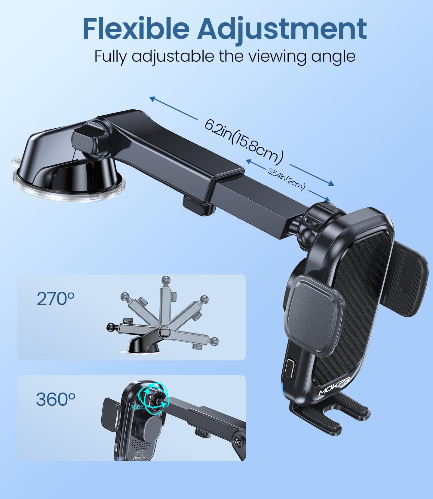 MOKPR Wireless Car Charger, 𝟮𝟬𝟮𝟯 𝗡𝗲𝘄 Dual Coils Phone Mount for Car Wireless Charger, Dash Windshield Air Vent Automatic Phone Holder Fast Charging for Samsung Z Flip 5/4/3 Galaxy S23 iPhone 15