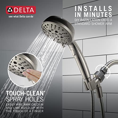 Delta Faucet 6-Setting Handheld H2Okinetic Shower Head, Brushed Nickel Shower Head with Hose, Handheld Shower Heads, Detachable Shower Head, Hand Shower 1.75 GPM, Stainless 75536SN