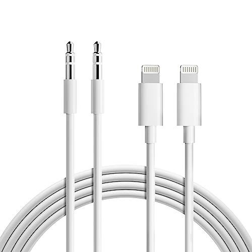 2 Pack Aux Cord for iPhone, [Apple MFi Certified] 3.3ft Lightning to 3.5mm Audio Cable Compatible with iPhone 14/13/12/11/XR/XS/X/8/7/6/iPad to Car Home Stereo Speaker Headphone,Support All iOS