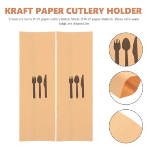 Cabilock 100pcs Kraft Paper Cutlery Holder Disposable Chopsticks Bags Paper Silverware Holder Utensil Holder Pockets Sleeve for Parties