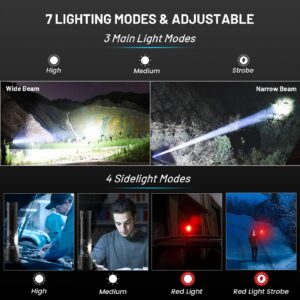 ALSTU Flashlight High Lumens Rechargeable LED: 990,000 Lumen Super Bright Flashlights, Powerful Tactical Flashlights, 7 Modes with COB Light, IPX6 Waterproof Flash Light for Camping, Emergencies