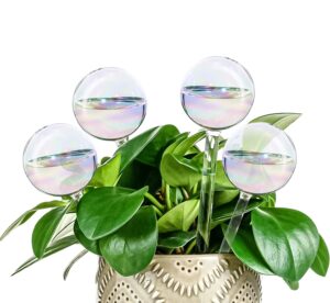 koorabbee 4 pcs iridescent glass plant watering globes - 9 inch self watering planter insert | plant watering devices | plant watering bulbs for indoor and outdoor plants accessories.