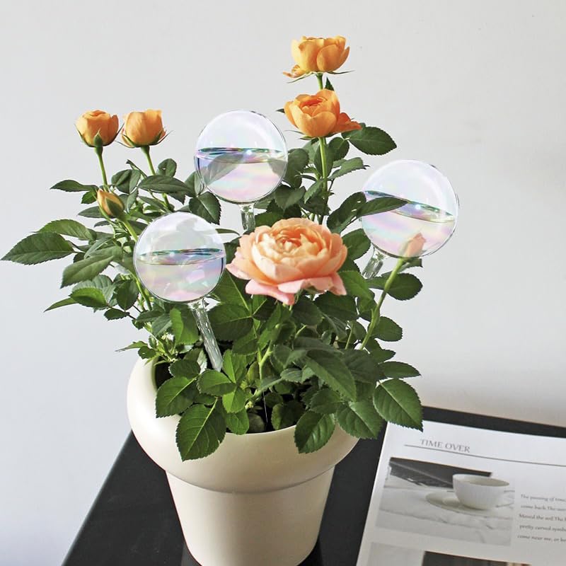 Koorabbee 4 Pcs Iridescent Glass Plant Watering Globes - 9 Inch Self Watering Planter Insert | Plant Watering Devices | Plant Watering Bulbs for Indoor and Outdoor Plants Accessories.