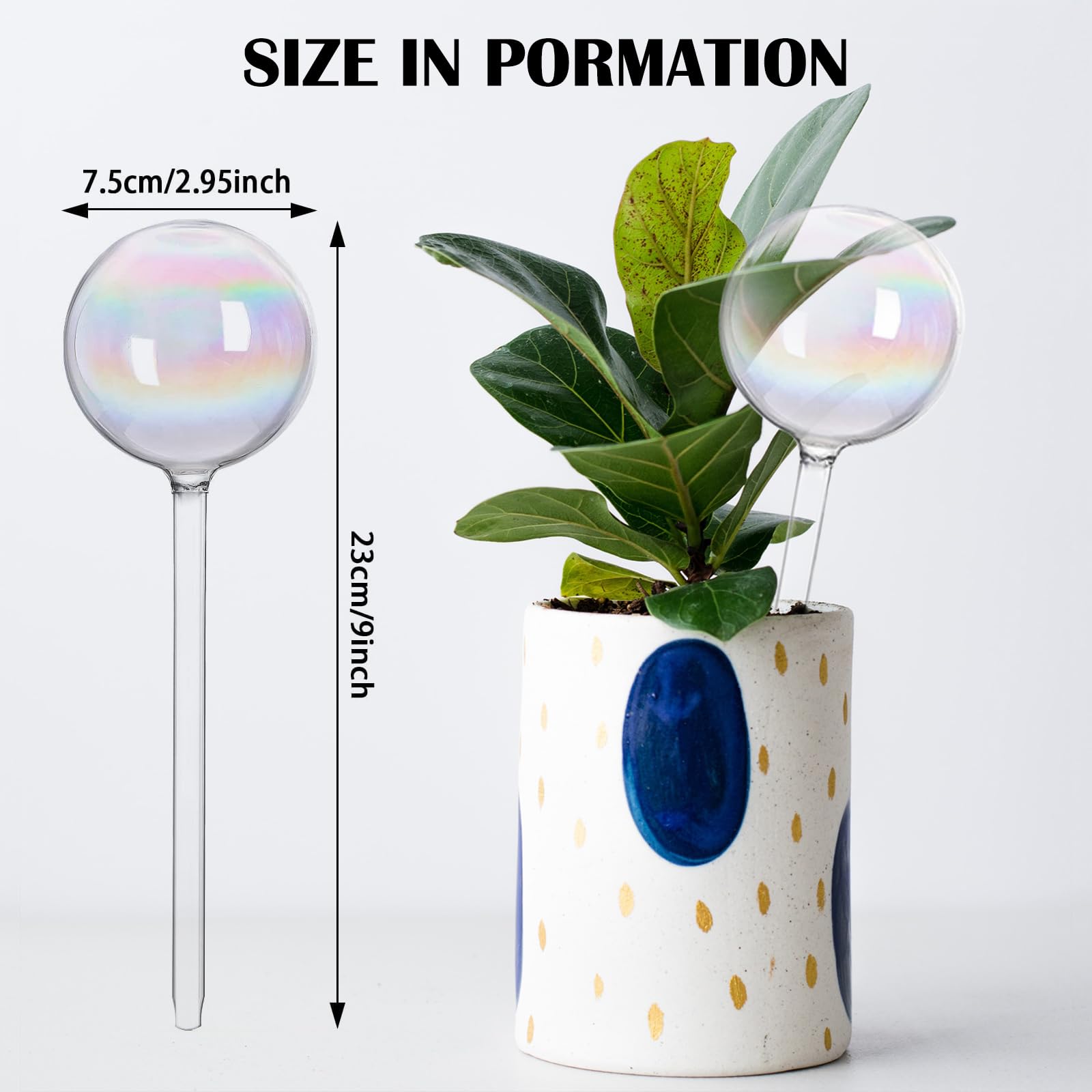 Koorabbee 4 Pcs Iridescent Glass Plant Watering Globes - 9 Inch Self Watering Planter Insert | Plant Watering Devices | Plant Watering Bulbs for Indoor and Outdoor Plants Accessories.