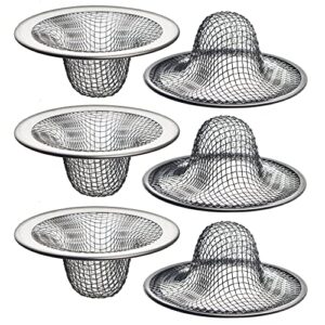 6 pack - 2.125" top / 1" basket- mesh sink drain strainer hair catcher for bathroom sink, utility, slop, laundry, rv and lavatory