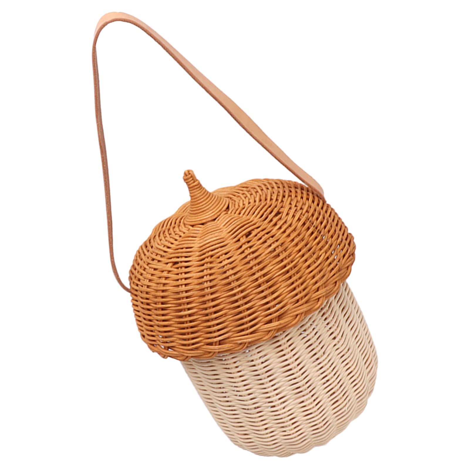 Kids Rattan Storage Basket, Hand Woven Indonesian Rattan Decorative Acorn Shaped Bag for Boys Girls Photography Props (Large Handbag)