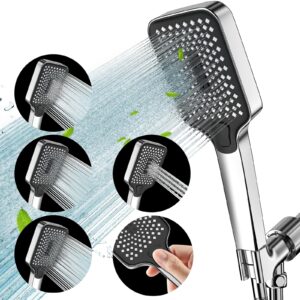 anjien hand held shower head with long hose, rainshower showerhead & detachable handheld - waterfall shower, massaging showerhead & multifunction shower head, high-pressure shower head (chrome silver)