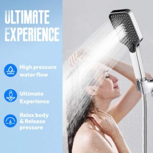 Anjien Hand Held Shower Head with Long Hose, Rainshower Showerhead & Detachable Handheld - Waterfall Shower, Massaging Showerhead & Multifunction Shower Head, High-Pressure Shower Head (Chrome Silver)