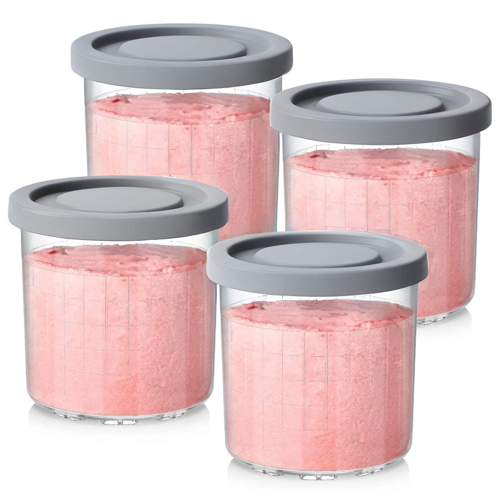 DENEBORE Ice Cream Containers 4 Pack - Extra Cups Replacement for Ninja Creami Pints and Lids - Compatible with NC300, NC301 & NC299AMZ Series Ice Cream Makers (Original 4 Pack)