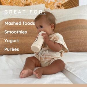 Subo Baby Food Bottle | No Mess Baby Toddler Self Feeder | Squeeze Free Design for Purees, Smoothies, Yogurt, Oatmeal, or Thickened Liquids | Reusable Silicone Washable Cup (Oatmeal)