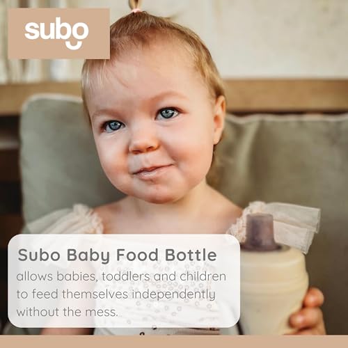 Subo Baby Food Bottle | No Mess Baby Toddler Self Feeder | Squeeze Free Design for Purees, Smoothies, Yogurt, Oatmeal, or Thickened Liquids | Reusable Silicone Washable Cup (Oatmeal)