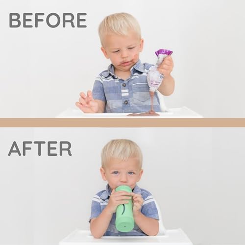 Subo Baby Food Bottle | No Mess Baby Toddler Self Feeder | Squeeze Free Design for Purees, Smoothies, Yogurt, Oatmeal, or Thickened Liquids | Reusable Silicone Washable Cup (Oatmeal)