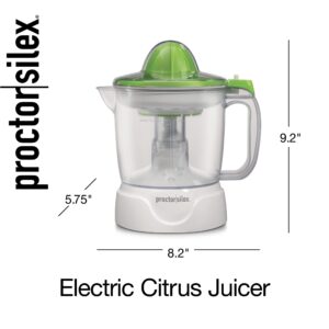 Proctor Silex Electric Citrus Juicer Machine, 34 oz., for Orange, Lemon, Grapefruit Juice, White & Green (66337)