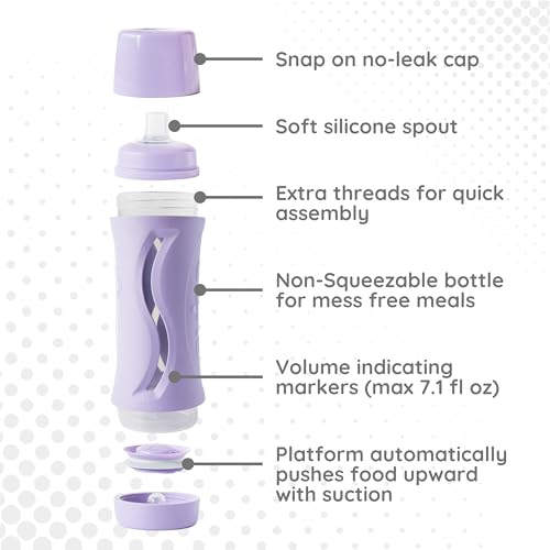 Subo Baby Food Bottle | No Mess Baby Toddler Self Feeder | Squeeze Free Design for Purees, Smoothies, Yogurt, Oatmeal, or Thickened Liquids | Reusable Silicone Washable Cup (Lavender)