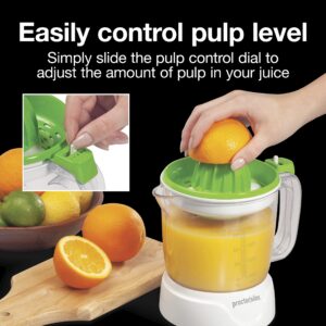 Proctor Silex Electric Citrus Juicer Machine, 34 oz., for Orange, Lemon, Grapefruit Juice, White & Green (66337)