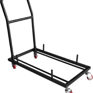 Black Folding Chair Cart Rolling Push Dolly, Commercial Grade Steel Frame, Storage Capacity 50 Chairs