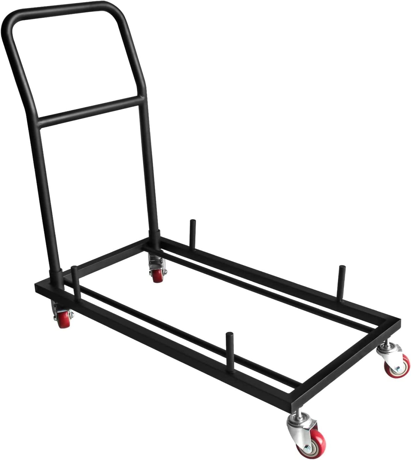 Black Folding Chair Cart Rolling Push Dolly, Commercial Grade Steel Frame, Storage Capacity 50 Chairs