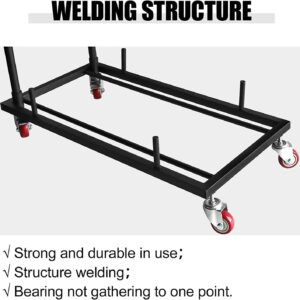 Black Folding Chair Cart Rolling Push Dolly, Commercial Grade Steel Frame, Storage Capacity 50 Chairs