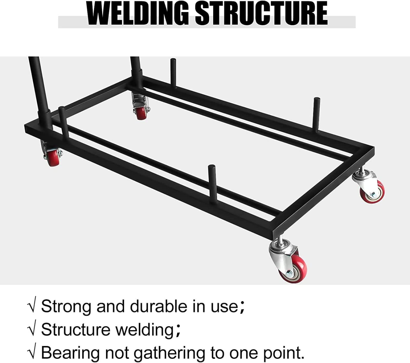 Black Folding Chair Cart Rolling Push Dolly, Commercial Grade Steel Frame, Storage Capacity 50 Chairs