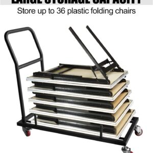 Black Folding Chair Cart Rolling Push Dolly, Commercial Grade Steel Frame, Storage Capacity 50 Chairs