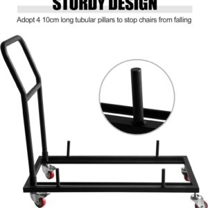 Black Folding Chair Cart Rolling Push Dolly, Commercial Grade Steel Frame, Storage Capacity 50 Chairs