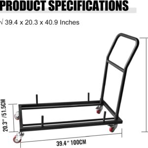 Black Folding Chair Cart Rolling Push Dolly, Commercial Grade Steel Frame, Storage Capacity 50 Chairs