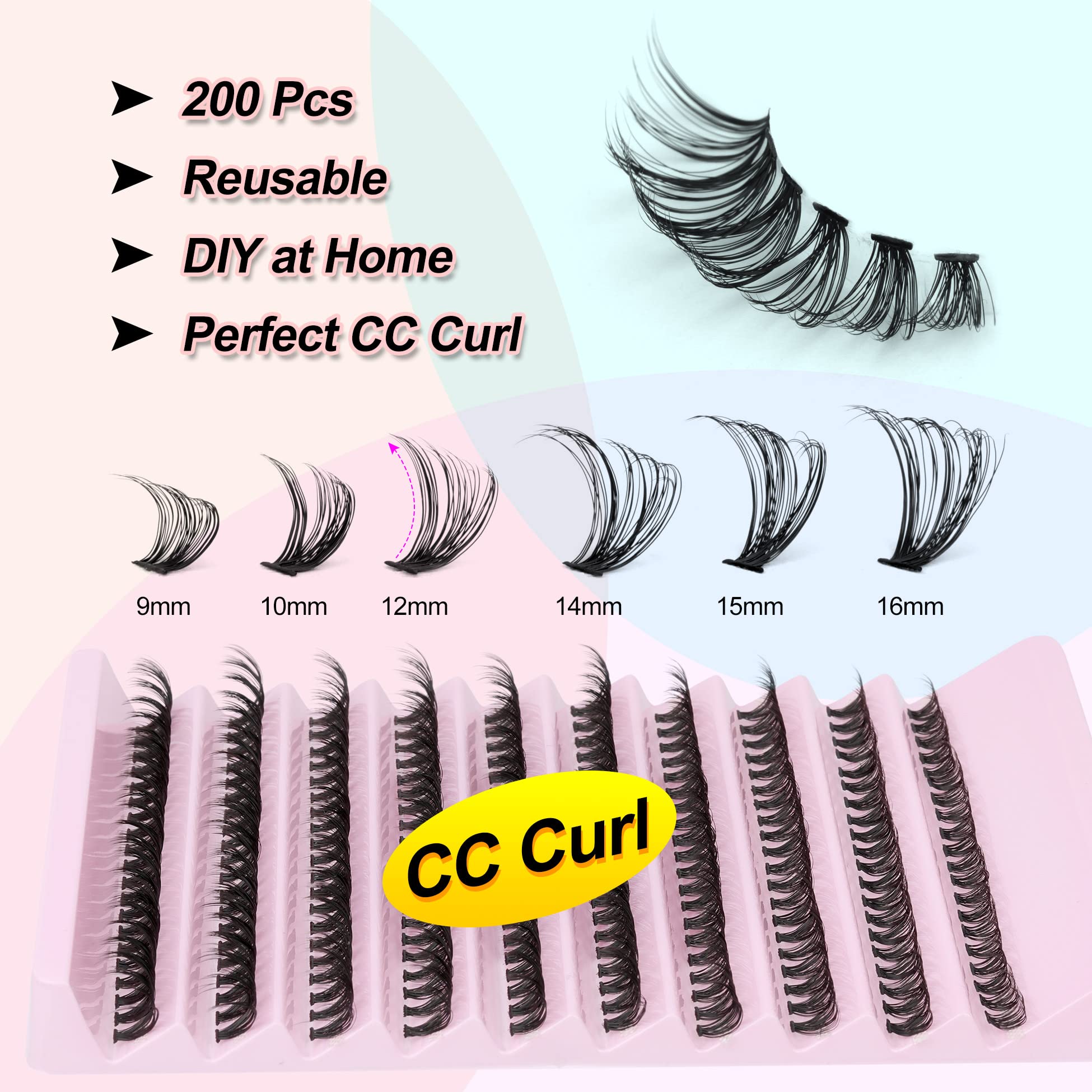 Lash Clusters 200 Pcs DIY Individual Lashes Natural Look Wispy Eyelash Extension 9-16MM D Curl Individuals Cluster Lashes Fluffy Lash Extensions Resuable DIY at Home by TNFVLONEINS-(40D)