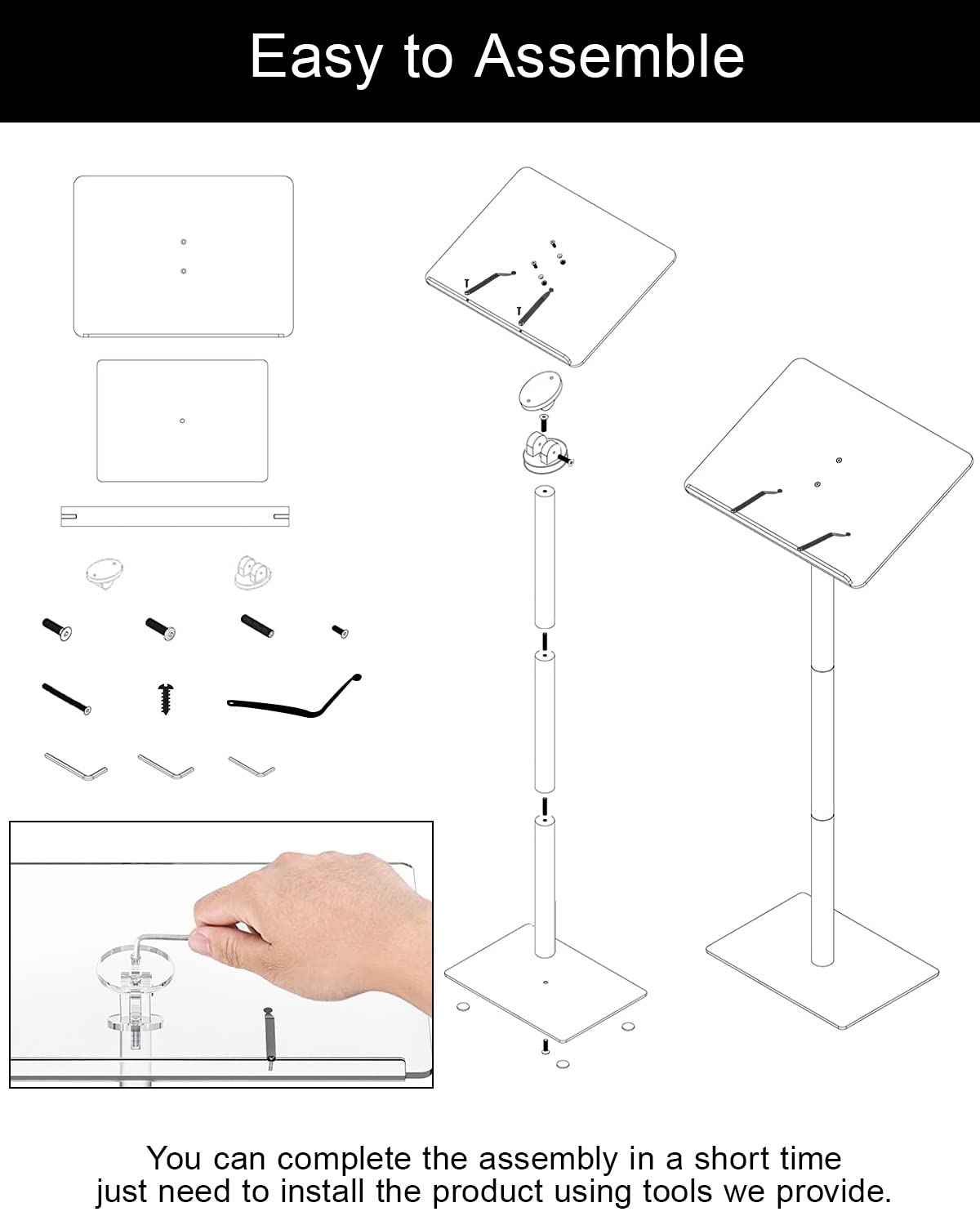 KSacry Large Acrylic Podium Stand,42.3'' H Pulpits for Churches, Lecterns &Podiums,Conference Portable Podium for Weddings, Classroom, Presentation Podiums,Metal Base(15.7" L x 11.8" W x 42.3" H)