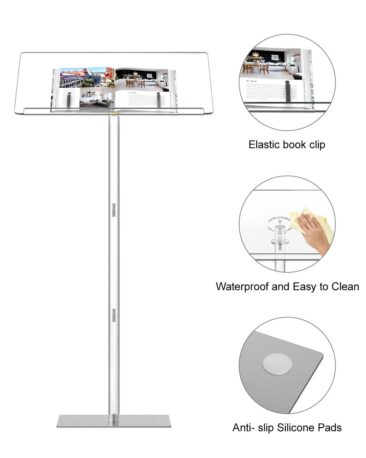 KSacry Large Acrylic Podium Stand,42.3'' H Pulpits for Churches, Lecterns &Podiums,Conference Portable Podium for Weddings, Classroom, Presentation Podiums,Metal Base(15.7" L x 11.8" W x 42.3" H)