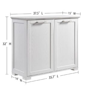 Tilt Out Trash Cabinet, Wooden Kitchen Garbage Can Free Standing Holder, Tilt Out Laundry Hamper Cabinet (Double White)