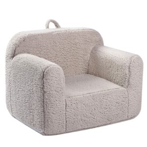 momcaywex kids snuggly-soft sherpa chair, cuddly toddler foam chair for boys and girls, light grey