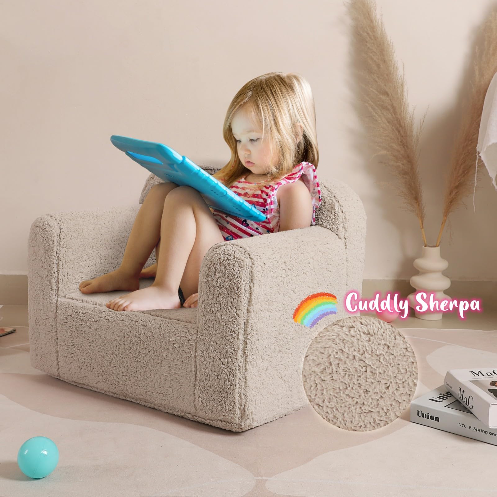 MOMCAYWEX Kids Snuggly-Soft Sherpa Chair, Cuddly Toddler Foam Chair for Boys and Girls, Light Grey