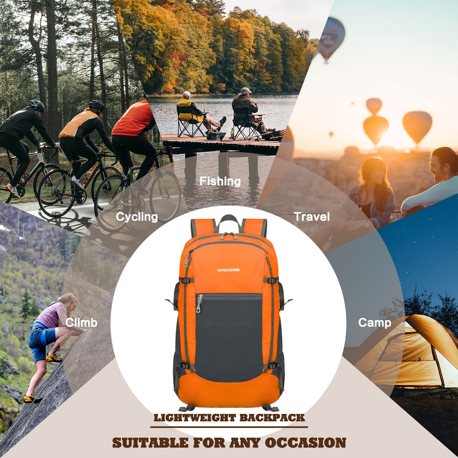 Roucerlin 30L Packable Ultra Lightweight Travel Hiking Backpack, Waterproof Camping Backpack, Large Durable Fodable Gym BackPack (Orange)