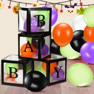 Jenaai 44 Pcs Halloween Baby Shower Party Decorations 4 Pcs Black Transparent Balloon Boxes with Baby Letters 40 Pcs 10 Inch Balloons for Halloween Gender Reveal Party Supplies