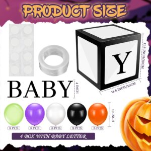 Jenaai 44 Pcs Halloween Baby Shower Party Decorations 4 Pcs Black Transparent Balloon Boxes with Baby Letters 40 Pcs 10 Inch Balloons for Halloween Gender Reveal Party Supplies