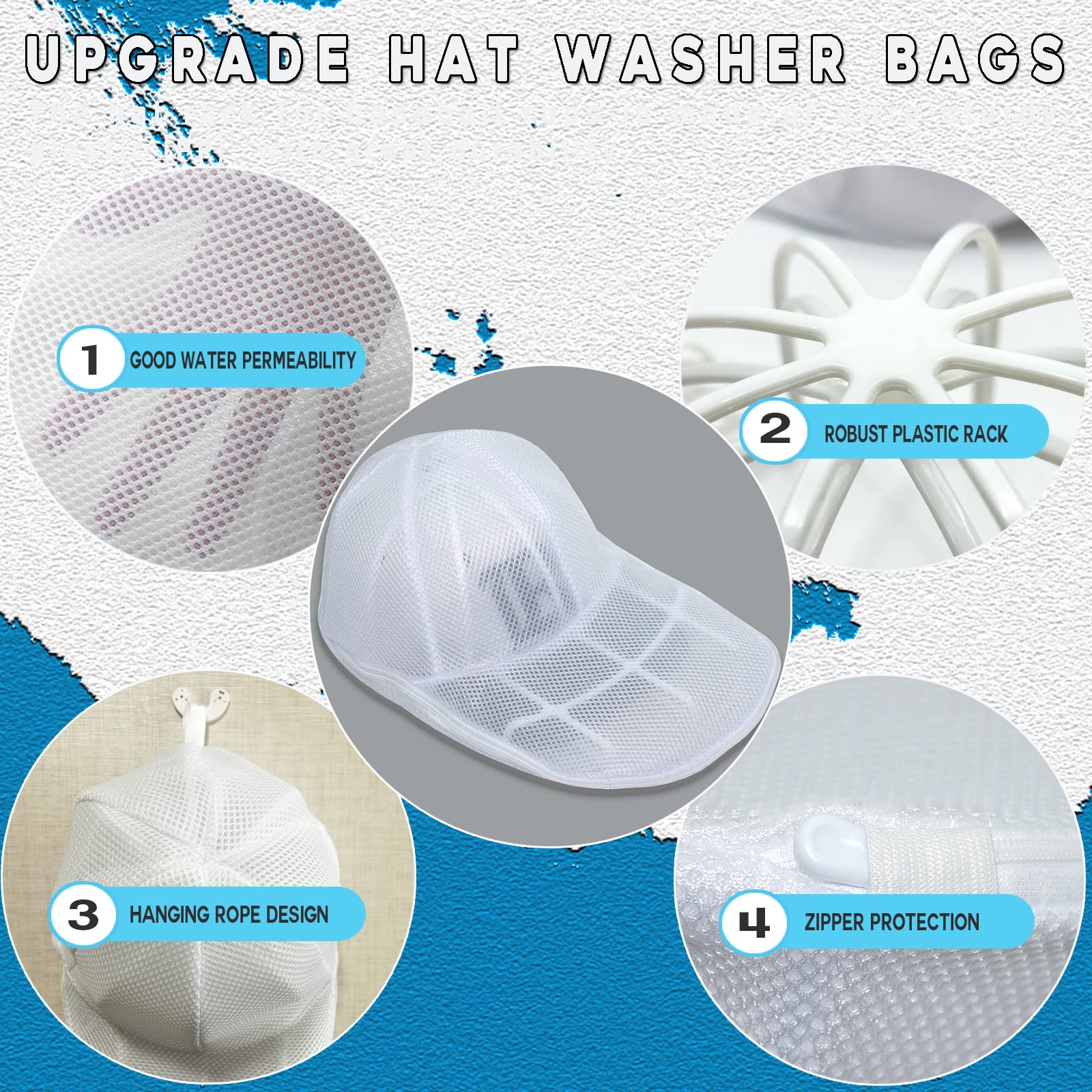 MCHKJ Hat Washer for Washing Machine, Cap Washer with Mesh Bags, Hat Washer for Baseball Caps, Hat Cleaner/Cleaning Protector Cage (White - 2 Pack)