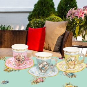 Tea Party Supplies Floral Party Dinnerware Tea Party Decorations 12 Paper Tea Cups and Saucers, Plates Napkins Tablecloth