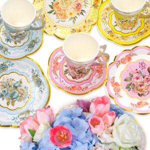 Tea Party Supplies Floral Party Dinnerware Tea Party Decorations 12 Paper Tea Cups and Saucers, Plates Napkins Tablecloth