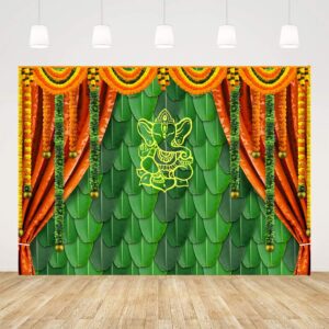 ticuenicoa 9x6ft india pooja traditional photography backdrop banana leaf green chatiya ganesh background puja ganpati pooja mehndi backdrops decorations wedding party marigold garlands photo props