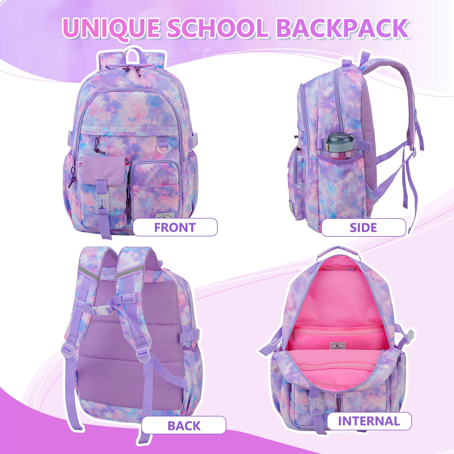 VX VONXURY Girls School Backpack,Water Resistant Kawaii Kids Book Bag Fits A4 Folder,Cute Teens Schoolbags