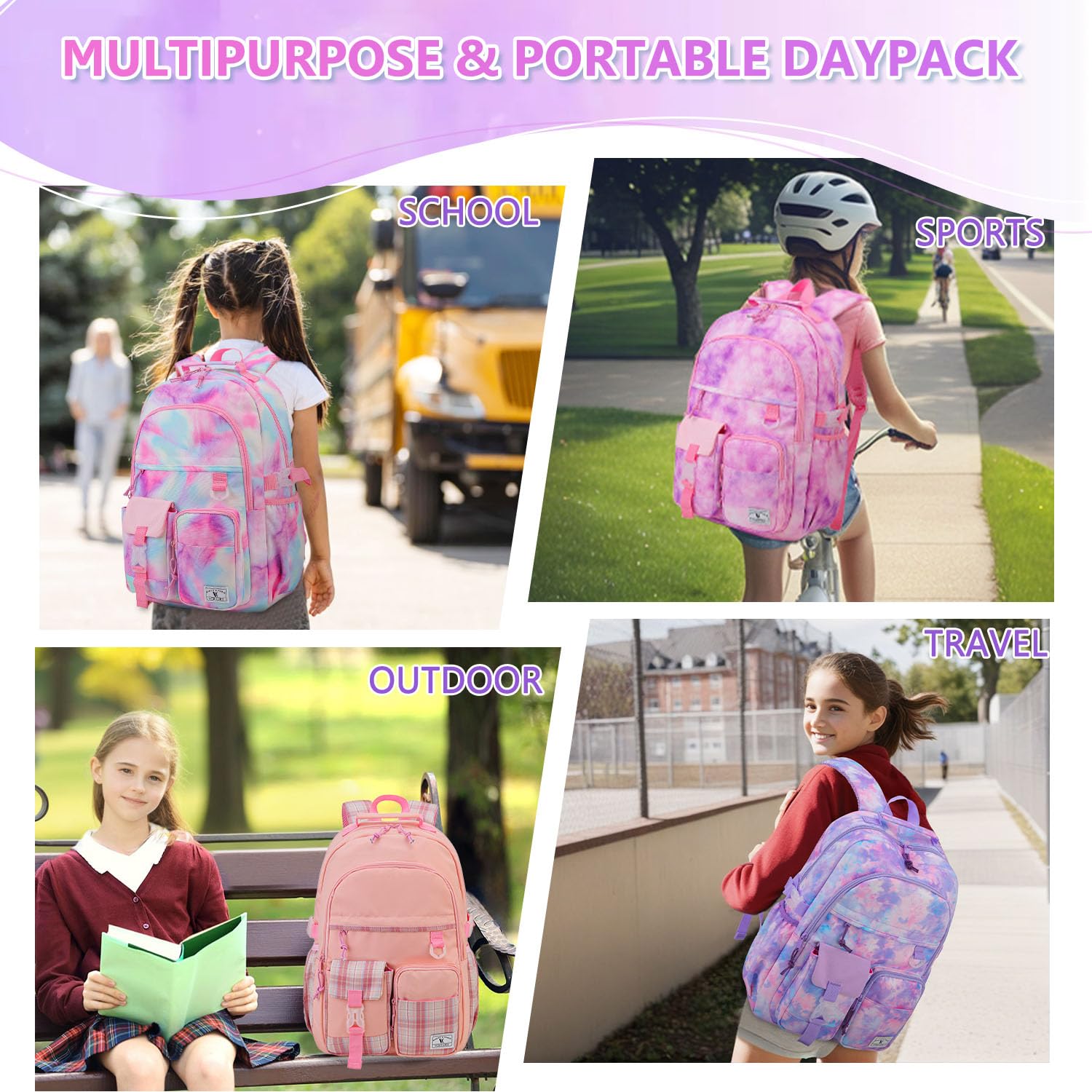 VX VONXURY Girls School Backpack,Water Resistant Kawaii Kids Book Bag Fits A4 Folder,Cute Teens Schoolbags