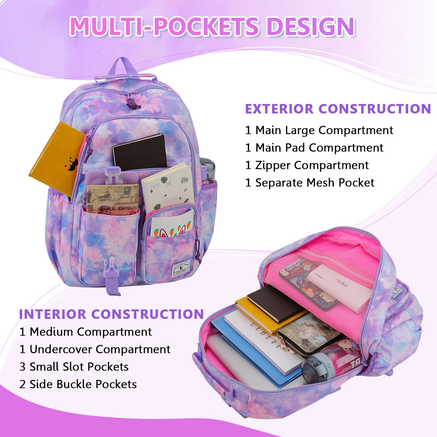 VX VONXURY Girls School Backpack,Water Resistant Kawaii Kids Book Bag Fits A4 Folder,Cute Teens Schoolbags