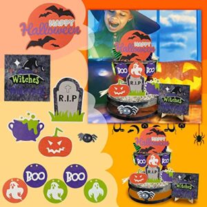 11 Pcs Halloween Tiered Tray Decorations,Halloween Signs for Halloween Home and Office Decor,Halloween Tray Decor with Witch Hat,Ghost,Bat,Tombstone,Pumpkin (1)