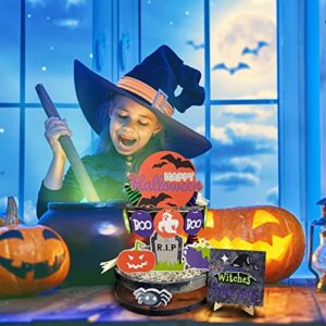 11 Pcs Halloween Tiered Tray Decorations,Halloween Signs for Halloween Home and Office Decor,Halloween Tray Decor with Witch Hat,Ghost,Bat,Tombstone,Pumpkin (1)