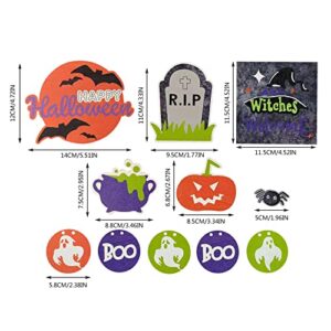 11 Pcs Halloween Tiered Tray Decorations,Halloween Signs for Halloween Home and Office Decor,Halloween Tray Decor with Witch Hat,Ghost,Bat,Tombstone,Pumpkin (1)