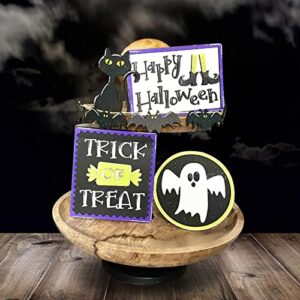 9 pcs halloween tiered tray decorations,halloween signs for halloween home and office decor,halloween tray decor with witch hat,ghost,bat,tombstone,pumpkin (7)