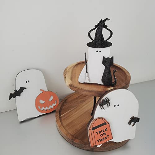 3 Pcs Halloween Tiered Tray Decorations,Halloween Signs for Halloween Home and Office Decor,Halloween Tray Decor with Witch Hat,Ghost,Bat,Tombstone,Pumpkin (2)