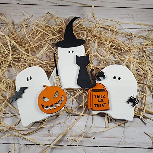 3 Pcs Halloween Tiered Tray Decorations,Halloween Signs for Halloween Home and Office Decor,Halloween Tray Decor with Witch Hat,Ghost,Bat,Tombstone,Pumpkin (2)