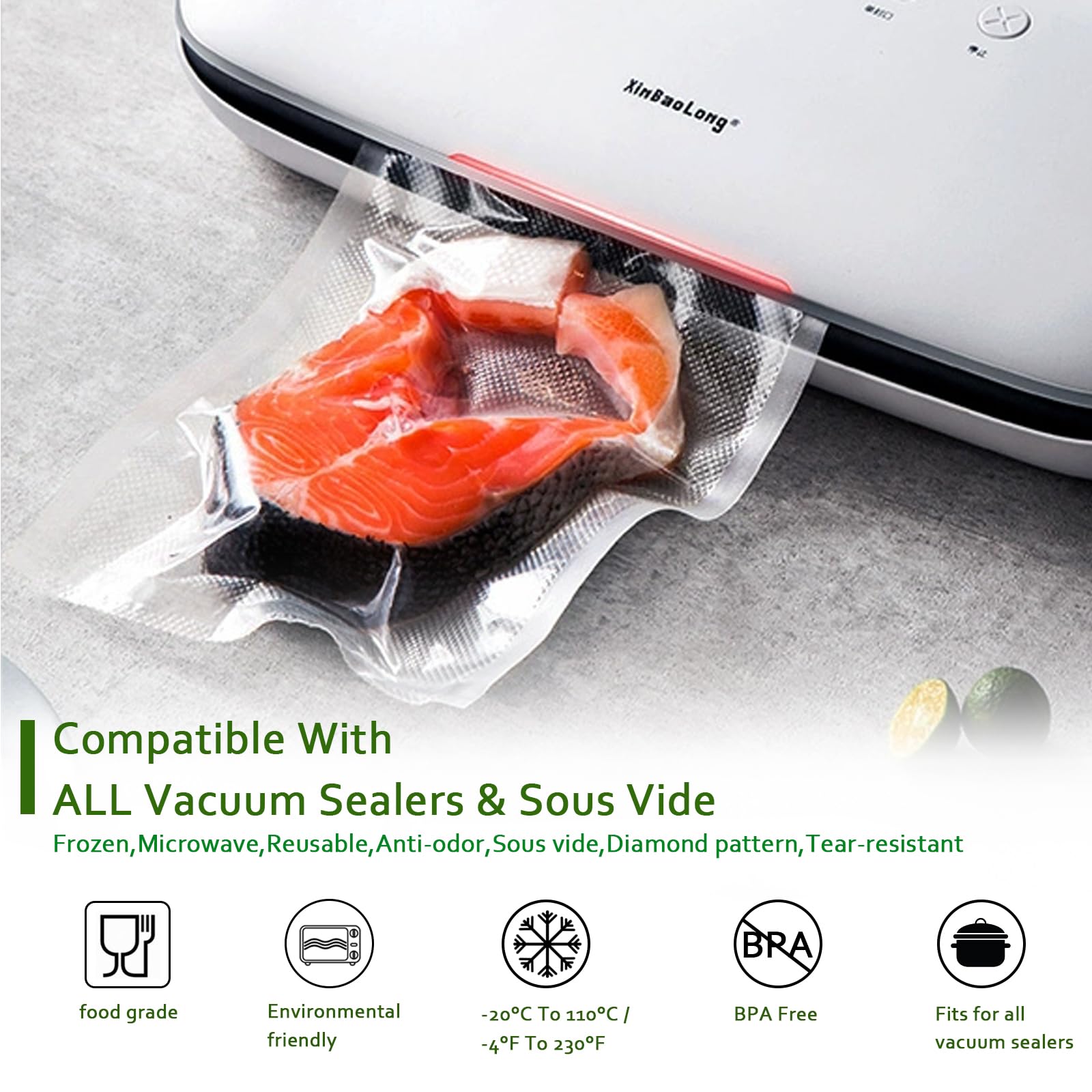 【Vacuum Sealer Bags for Food Roll】AlldGuo 6 Rolls Food Saver Bags, 8 10 11 Inch Sous Vide Food Saver Vacuum Sealer Bags Roll, BPA-Free, Commercial Grade Vacuum Sealer Bags for All Vacuum Sealers