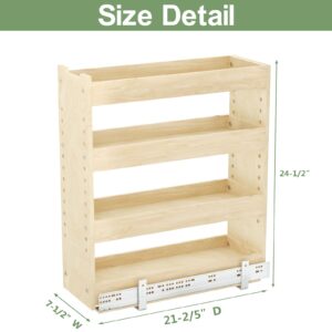 LOVMOR Adjustable Pull Out Cabinet Organizer 7½” W x 24½”H 4-Tier Narrow Cabinet Drawers Slide Out with Soft Close Wood Spice Rack for Narrow Cabinet